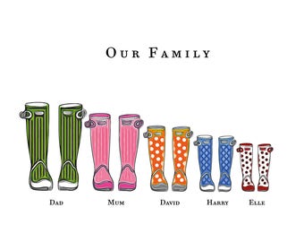 Wellies family print | Etsy