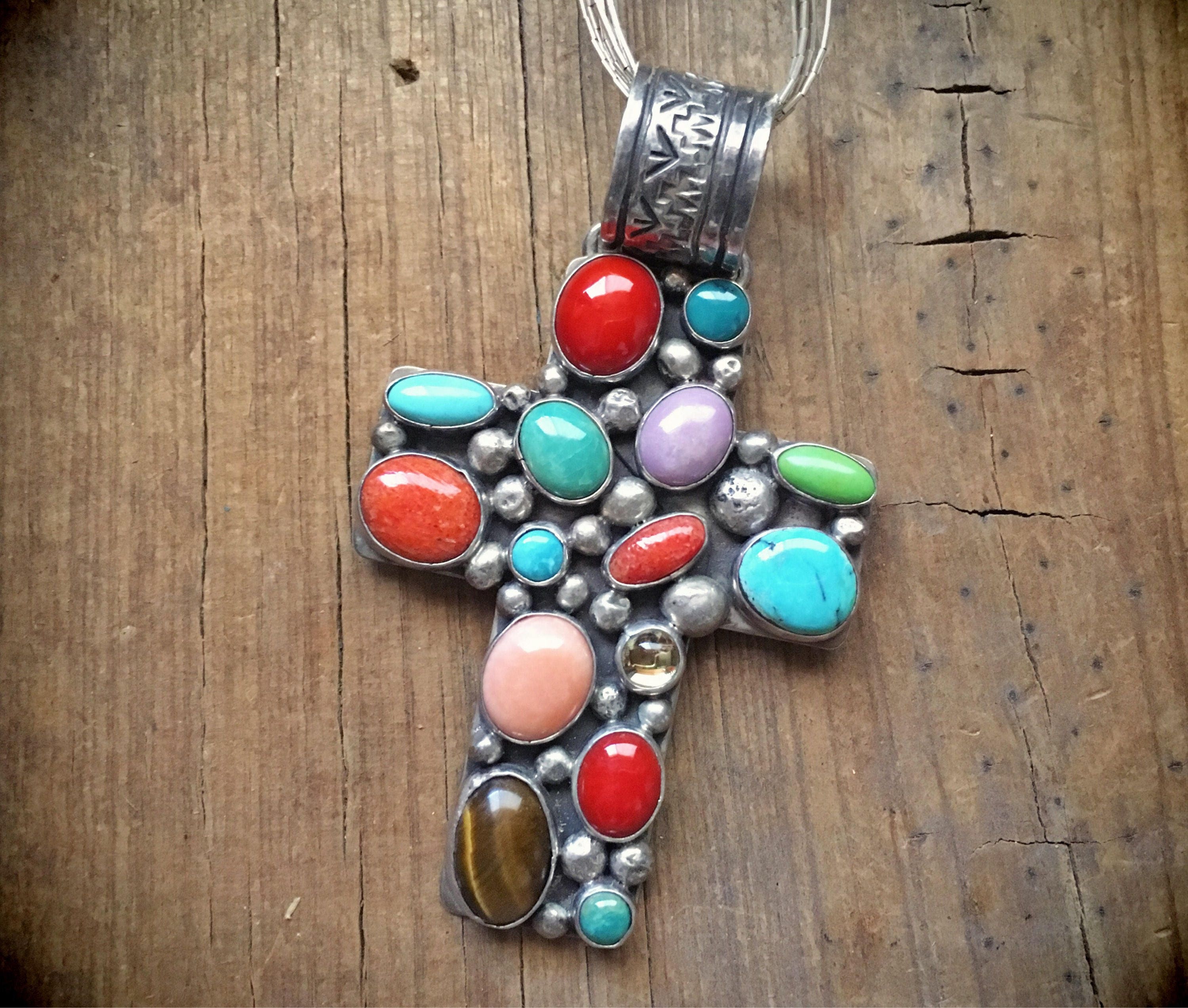 Large Native American cross pendent sterling silver turquoise multi ...