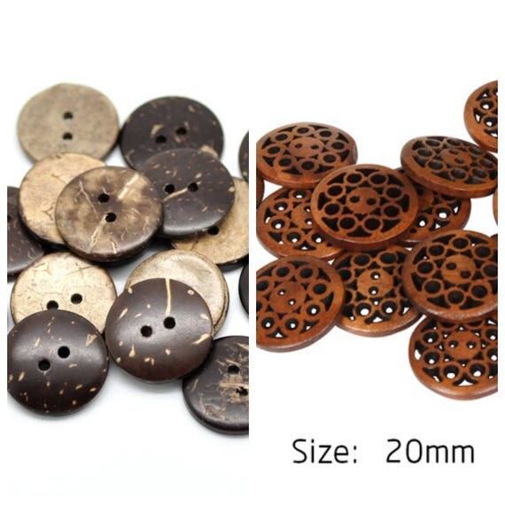 Natural sewing craft coconut shell wooden buttons 20 mm.