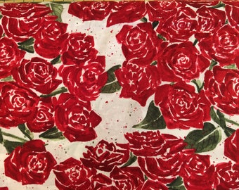 Red roses fabric | Etsy