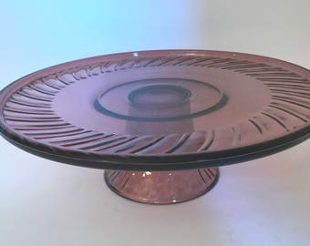 VINTAGE Sterling Silver Overlay Glass Cake Plate Serving