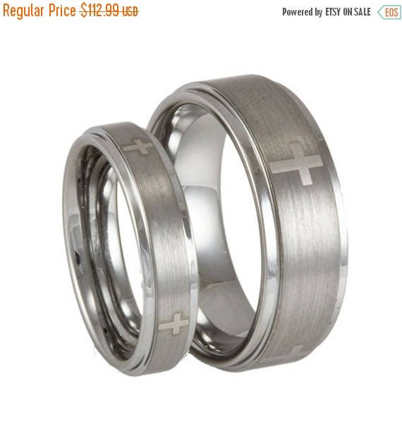 FLASH SALE Couples Matching Christian Cross Bands Tungsten