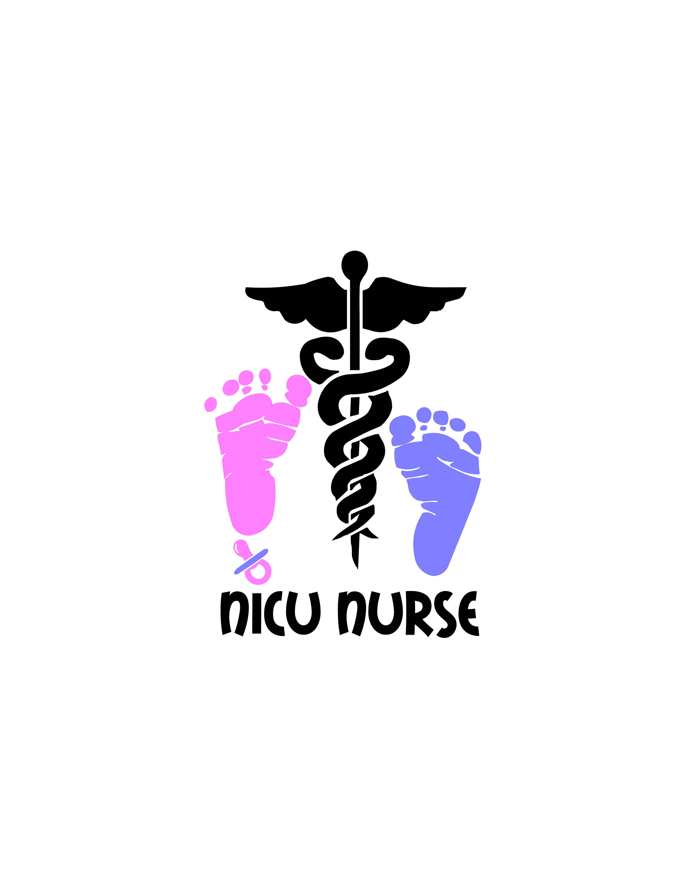 NICU Nursing Decal / Medical symbol and text is White