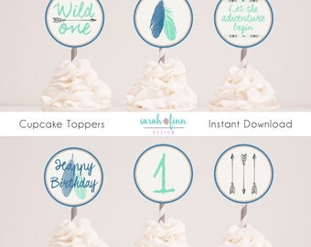 Wild One Birthday Cupcake Toppers Tribal Party Decor Boho