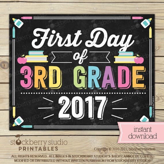 Girl First Day of 3rd Grade Sign 1st Day of School Printable