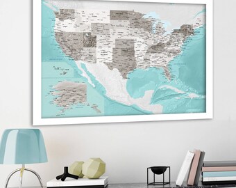 Bright rainbow color united states map US map canvas Family