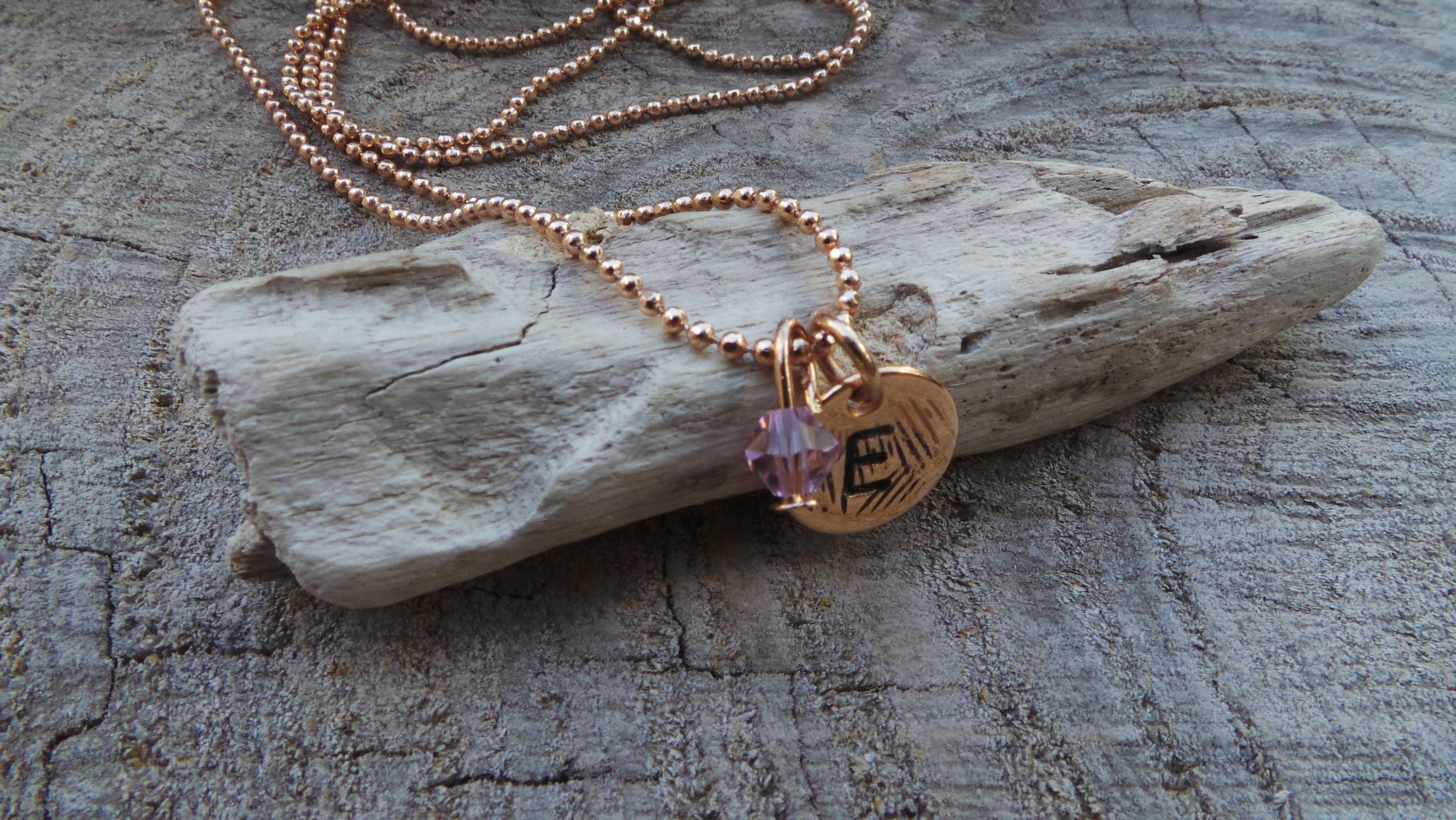 Initial and birthstone necklace. Hand stamped initial necklace.Rose ...