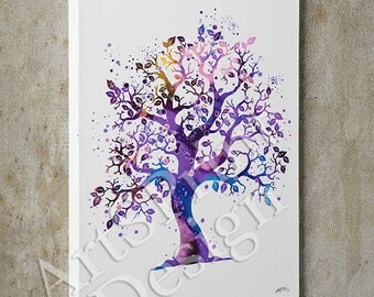 Purple tree art | Etsy