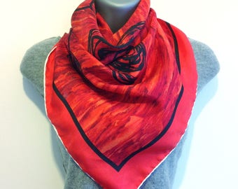 Red silk scarf | Etsy
