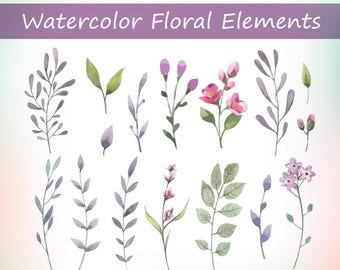 Tropical Leaves. 44 Floral Elements watercolor clip art