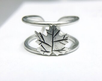 Sterling Silver Maple Leaf Ring Super Wide Leaf Ring Leaf