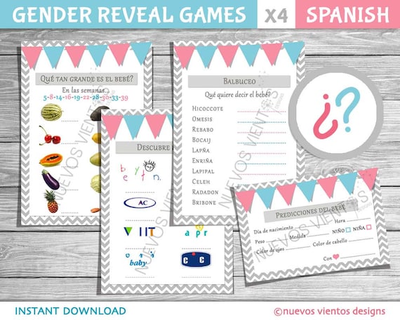 Gender reveal games SPANISH / Bundle x 4 / instant download / Printable ...