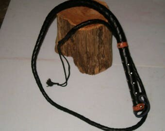 New Black Leather BULL WHIP with Metal Handle SJAMBOK