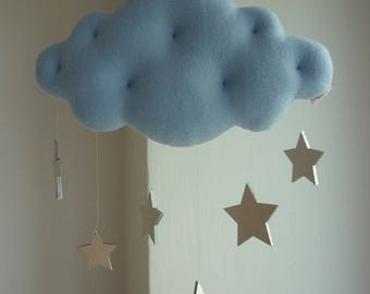 Silver Star Cloud Mobile modern fabric sculpture for baby