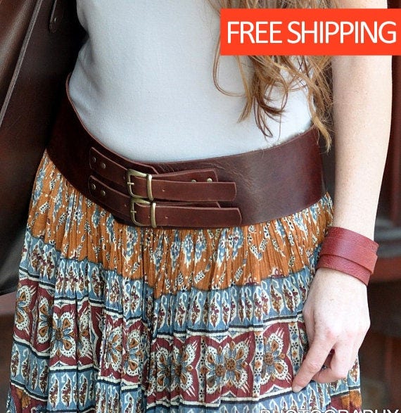 Classic wide leather belt womens leather belt brown leather
