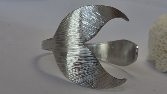 Hammered silver Spoon bracelet Dolphin tail Mermaid tail