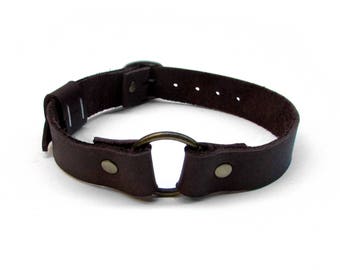 Brown leather collar | Etsy