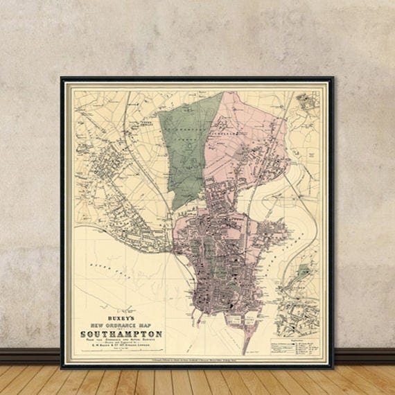 Southampton map Old city map Old maps archival prints
