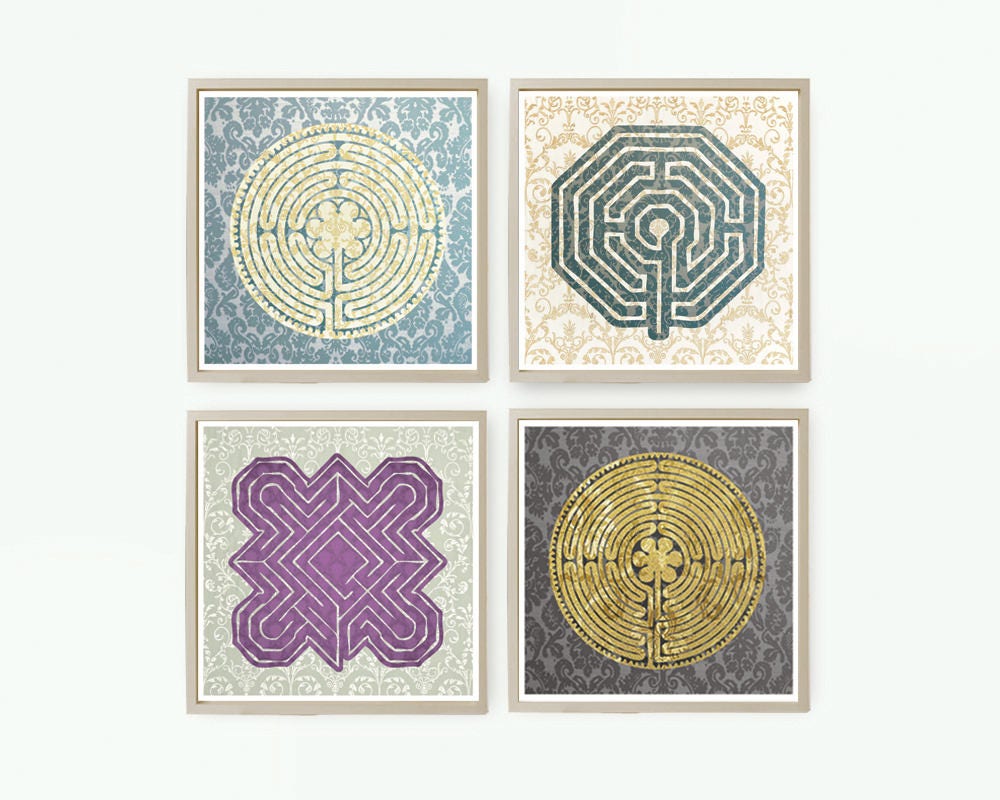 Labyrinth Set of 4 Poster print wall decor art 12 x 12