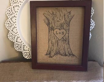 Initials carved tree | Etsy