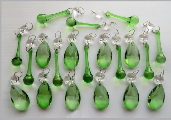 20 Emerald Green Chandelier Drops Glass Crystals Droplets Chic