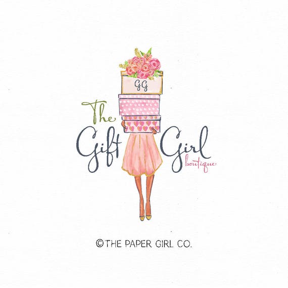 girl with gifts logo gift shop logo presents logo stationery