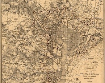 Map of American Civil War defenses of Washington D.C. 1865.