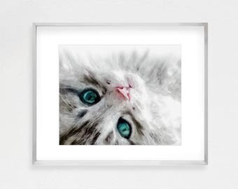 Grey cat art | Etsy