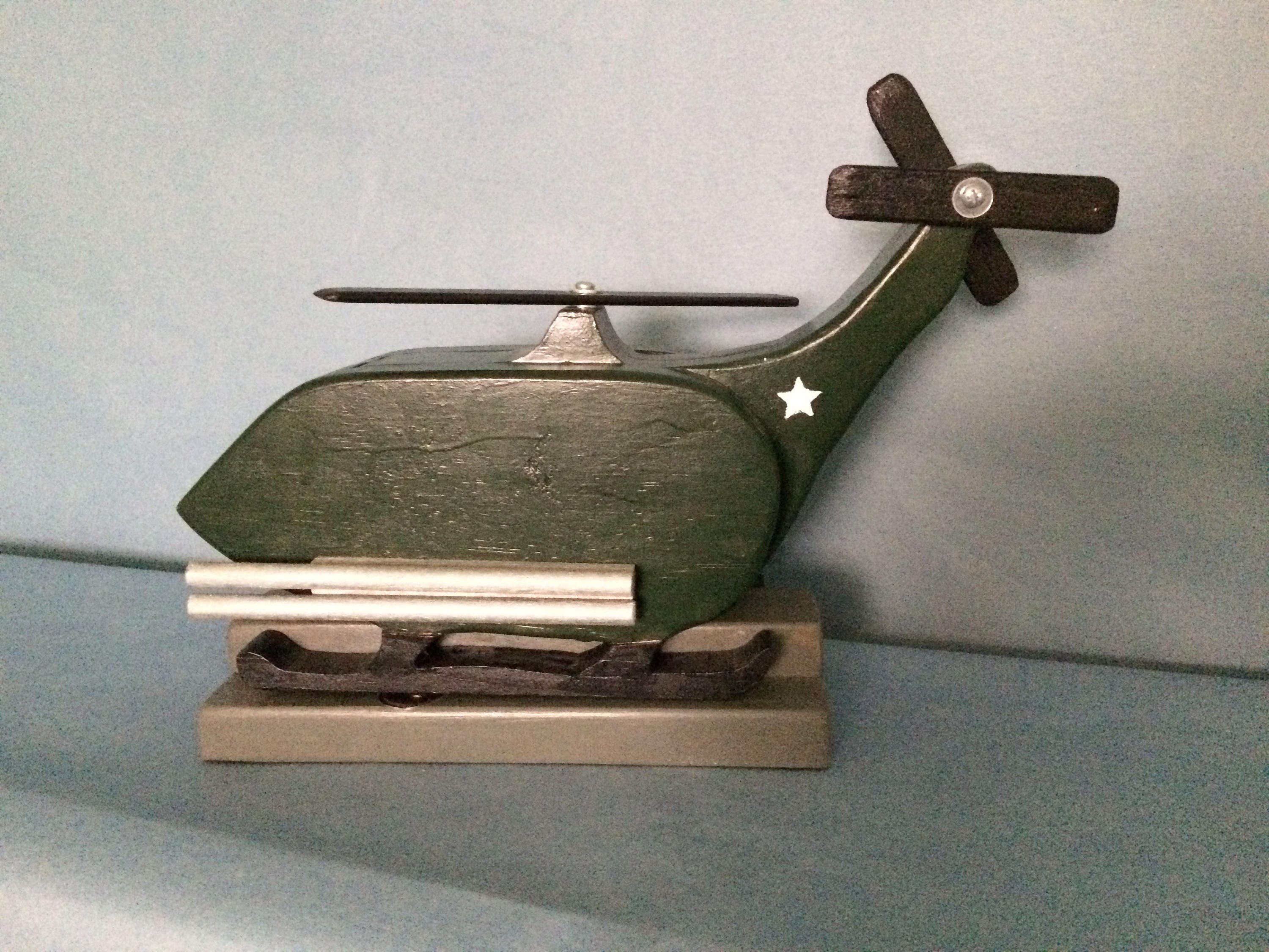 Wooden helicopter coin bank (with hidden coin access)