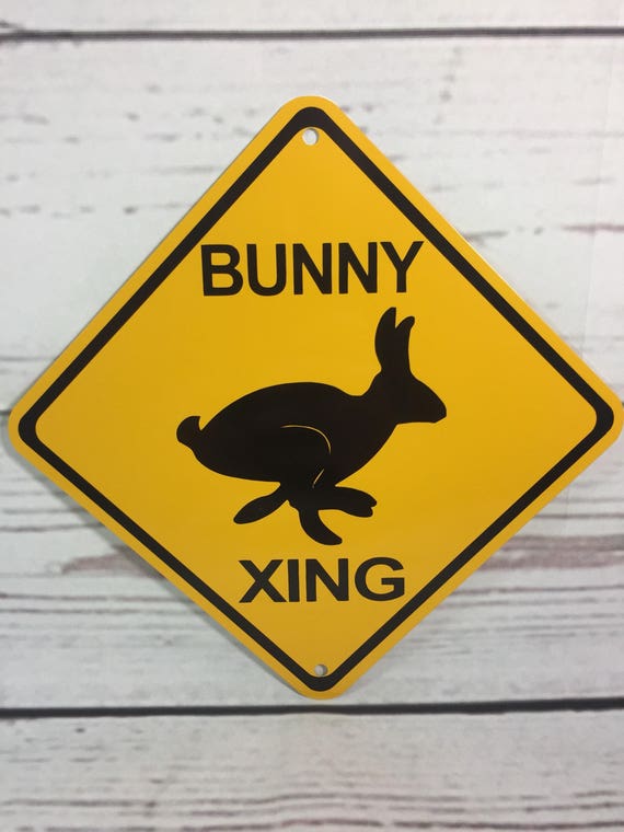 Bunny Xing Mini Metal Yellow Farm Caution Crossing Sign