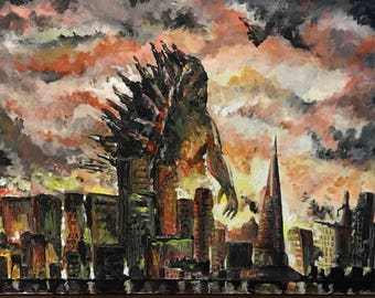 Godzilla painting | Etsy