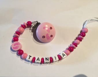 Pink Pacifier Clip Pacifier Holder with Shabby Chiffon Flowers