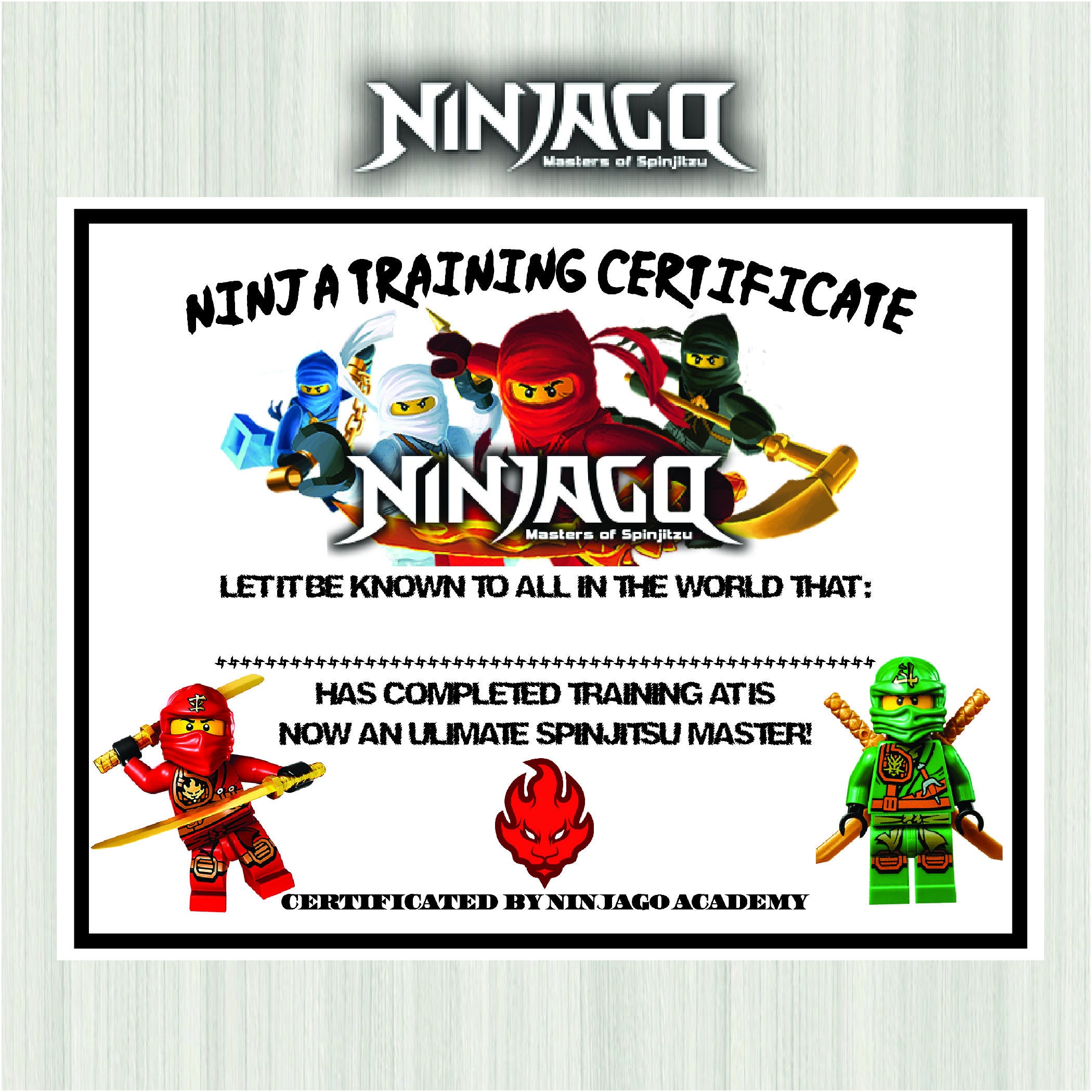 INSTANT DL Ninjago Training Certificate NinjaGo Ninjago