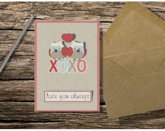 Owl valentine card | Etsy