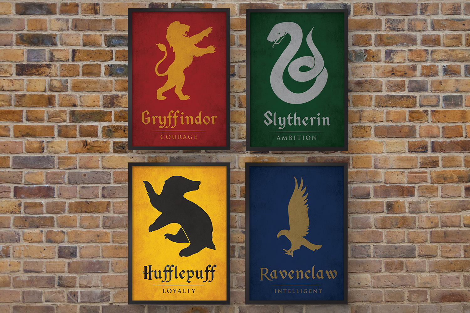 Harry Potter Art Prints Set of 4 Hogwarts House Banners
