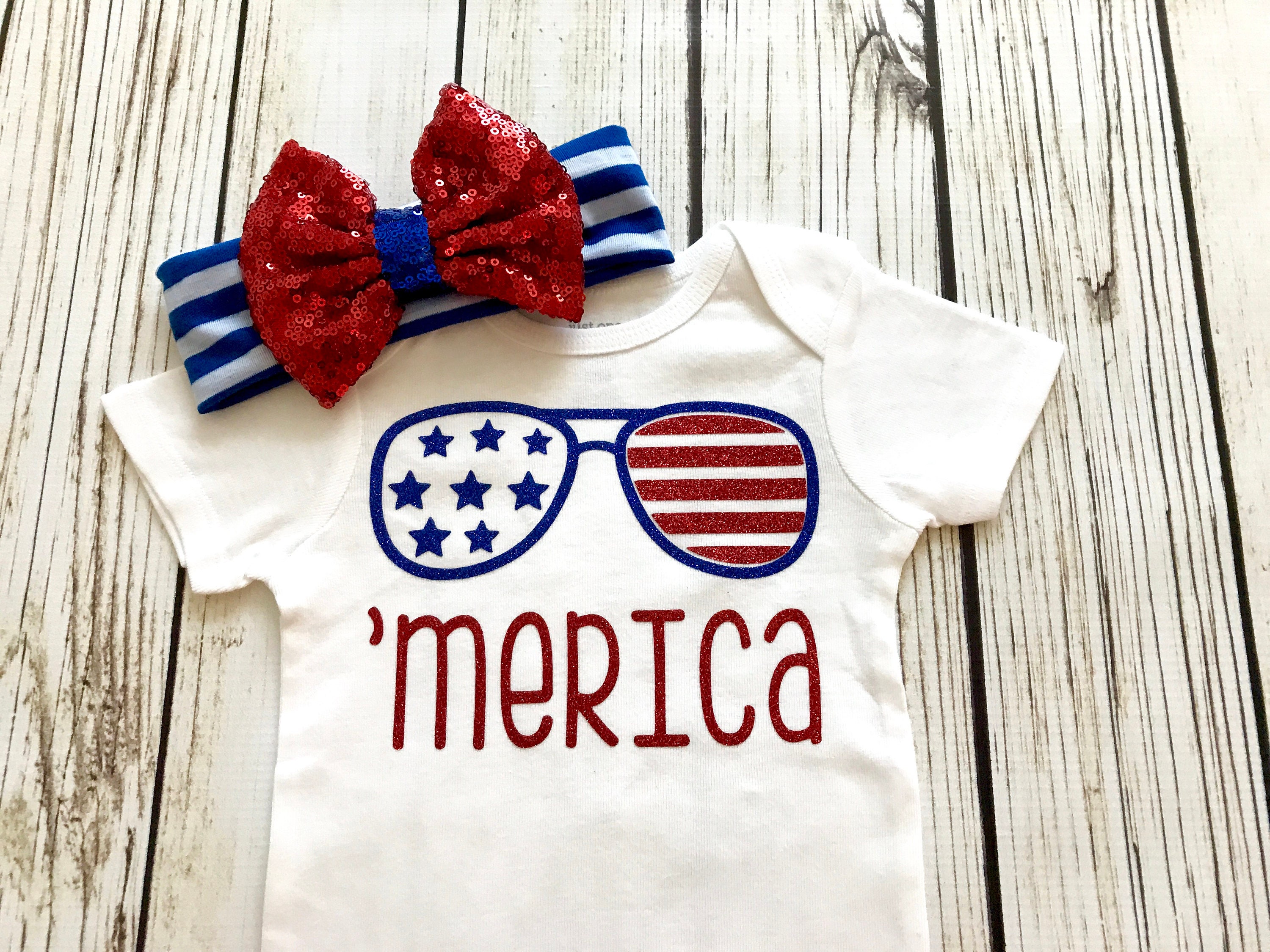 Merica Baby Girl Red White And Blue Bodysuit Outfit 4th Of
