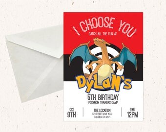 Charizard invitation | Etsy