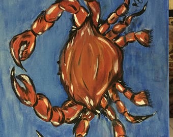 Hand painted crab on oyster shell