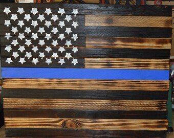 Thin Blue Line Rustic American Flag with Painted Jacksonville
