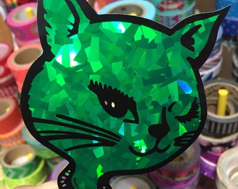 Winking Kitty Cat Head Sticker Retro Vintage Vending