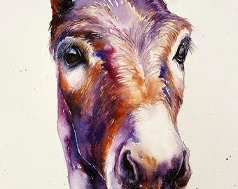 Watercolor donkey | Etsy