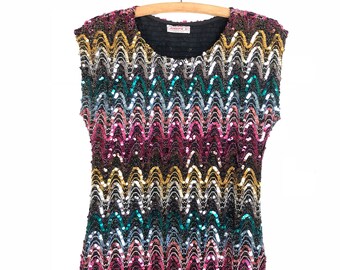 Rainbow sequin top | Etsy