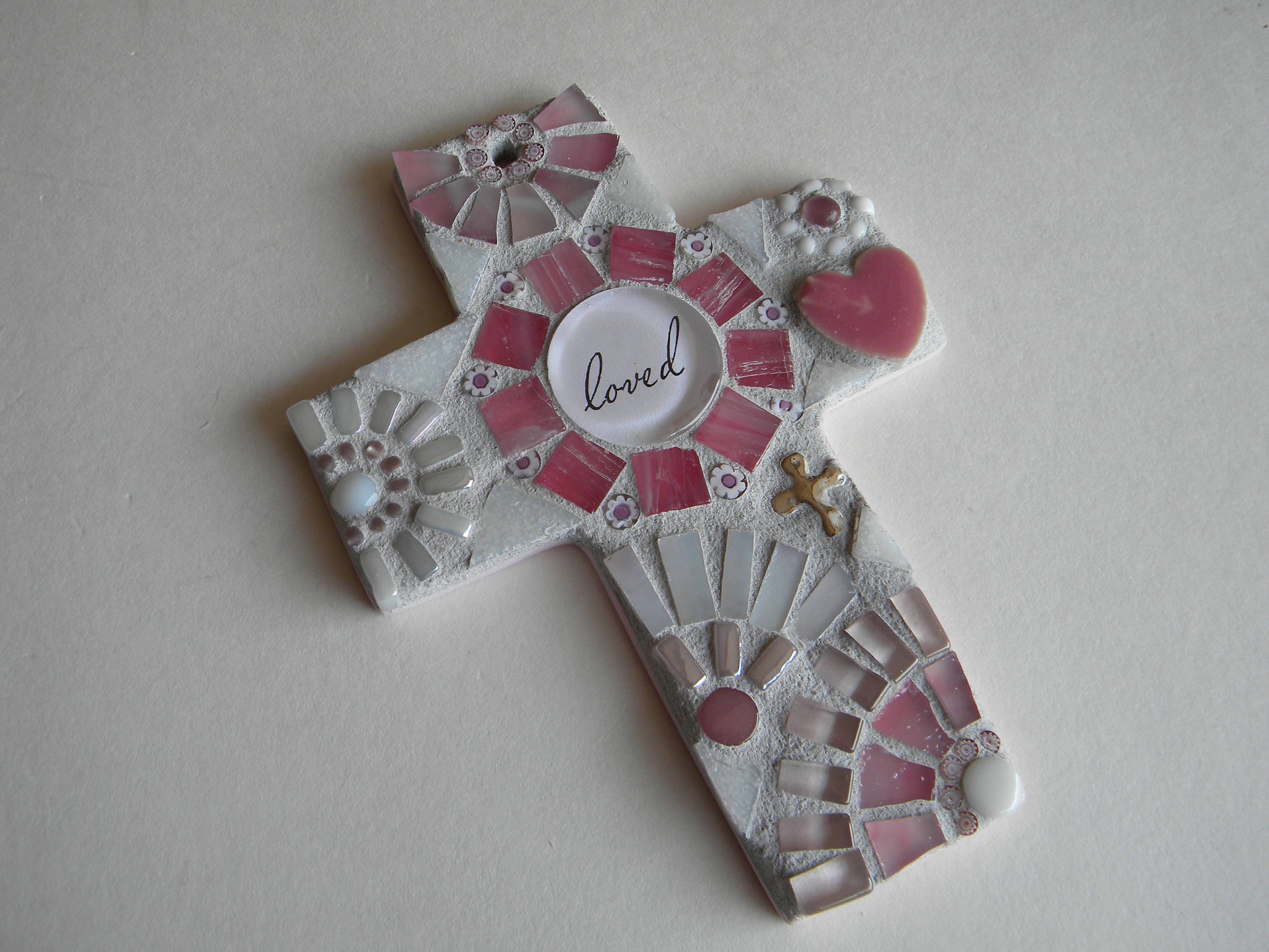 Pink Mosaic Cross Christening Gift Gift For Baby Girl pink-mosaic-cross-christening-gift-gift-for-baby-girl