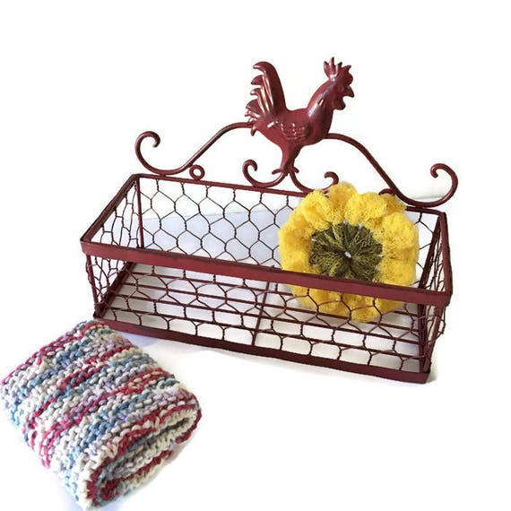 Country Rooster Red Chicken Wire Basket Gift Set Chicken