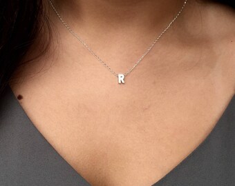 Tiny letter necklace | Etsy