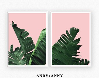 Pink leaf print | Etsy