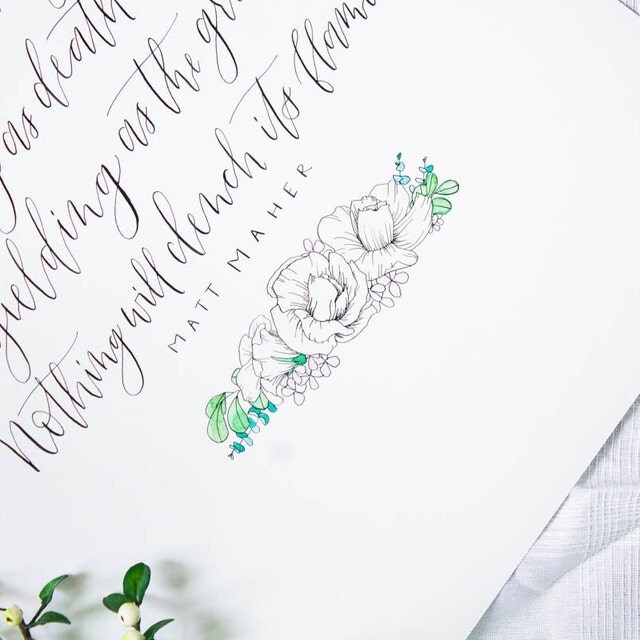 Calligraphy and watercolor flowers by TheHandLetterShop on Etsy