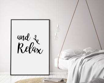 RELAX printable art relax sign relax print black and white