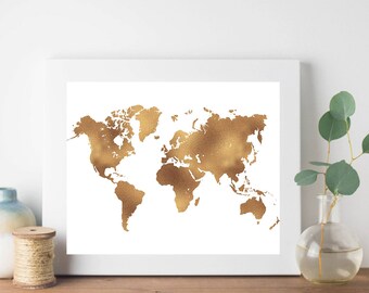 Gold foil world map | Etsy