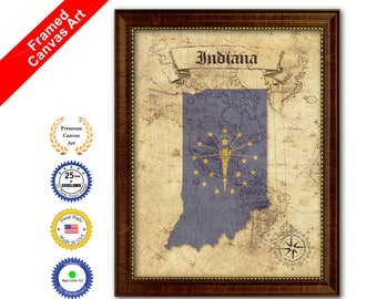 Indiana State Vintage Flag Gifts Home Decor Wall Art Canvas